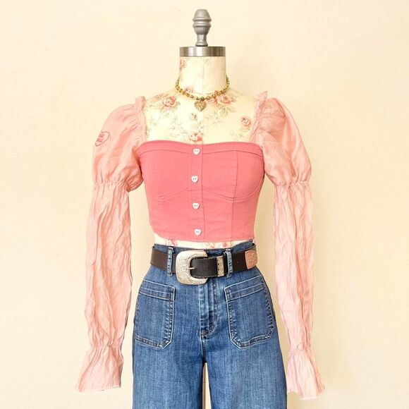 sagi dolls | Tops | Sagi Dolls Pink Cottagecore Puff Sleeve Crop Top ...